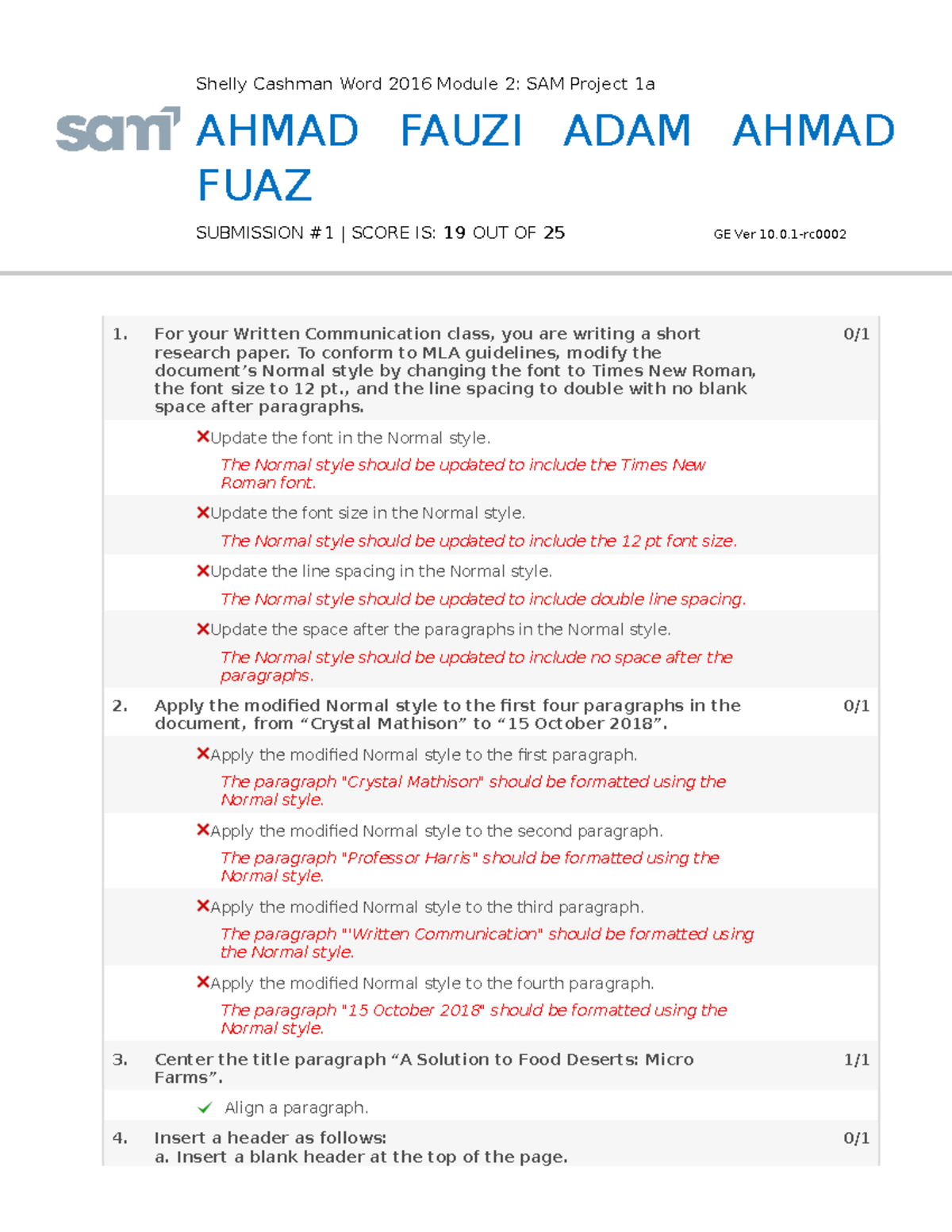 ASM233/NOTES/TEST/ - Shelly Cashman Word 2016 Module 2: SAM Project 1a ...