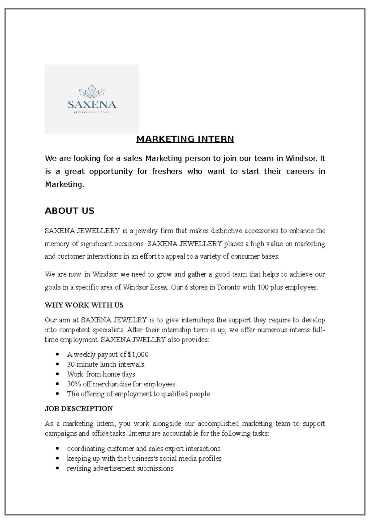 Phase 1 - ASSIGNMENT - MARKETING INTERN We are looking for a sales ...