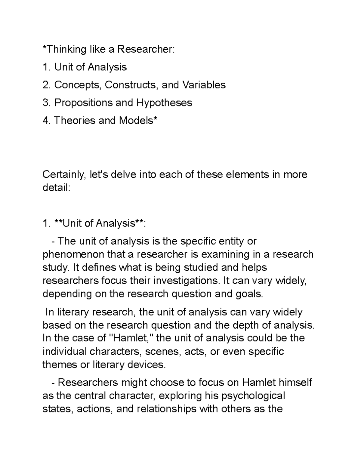 Thinking like a researcher 2 - *Thinking like a Researcher: Unit of ...