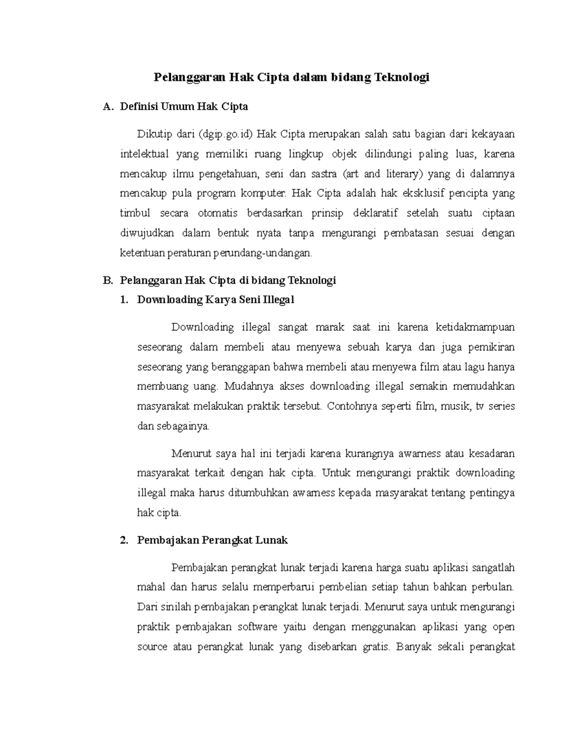 Pelanggaran Hak Cipta dalam bidang Teknologi - Definisi Umum Hak Cipta ...