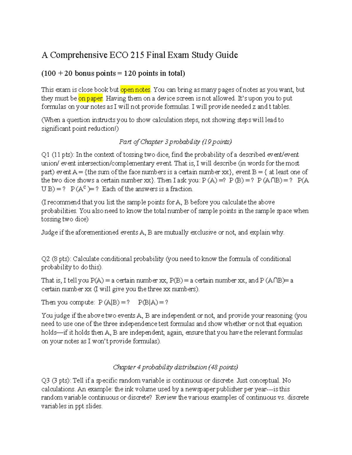 Exam Final Study Guide - A Comprehensive ECO 215 Final Exam Study Guide ...