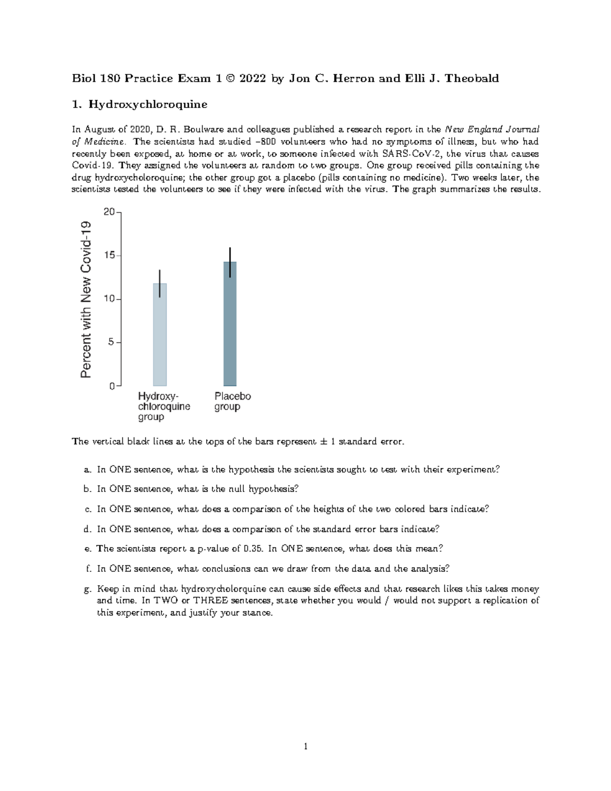PE1-Questions - Practice exam questions- Prof. Jon Herron - Biol 180 ...