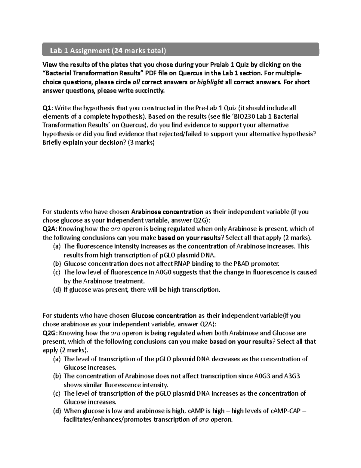 BIO230 Online Lab 1 Assignment Fall 2021 - View the results of the ...