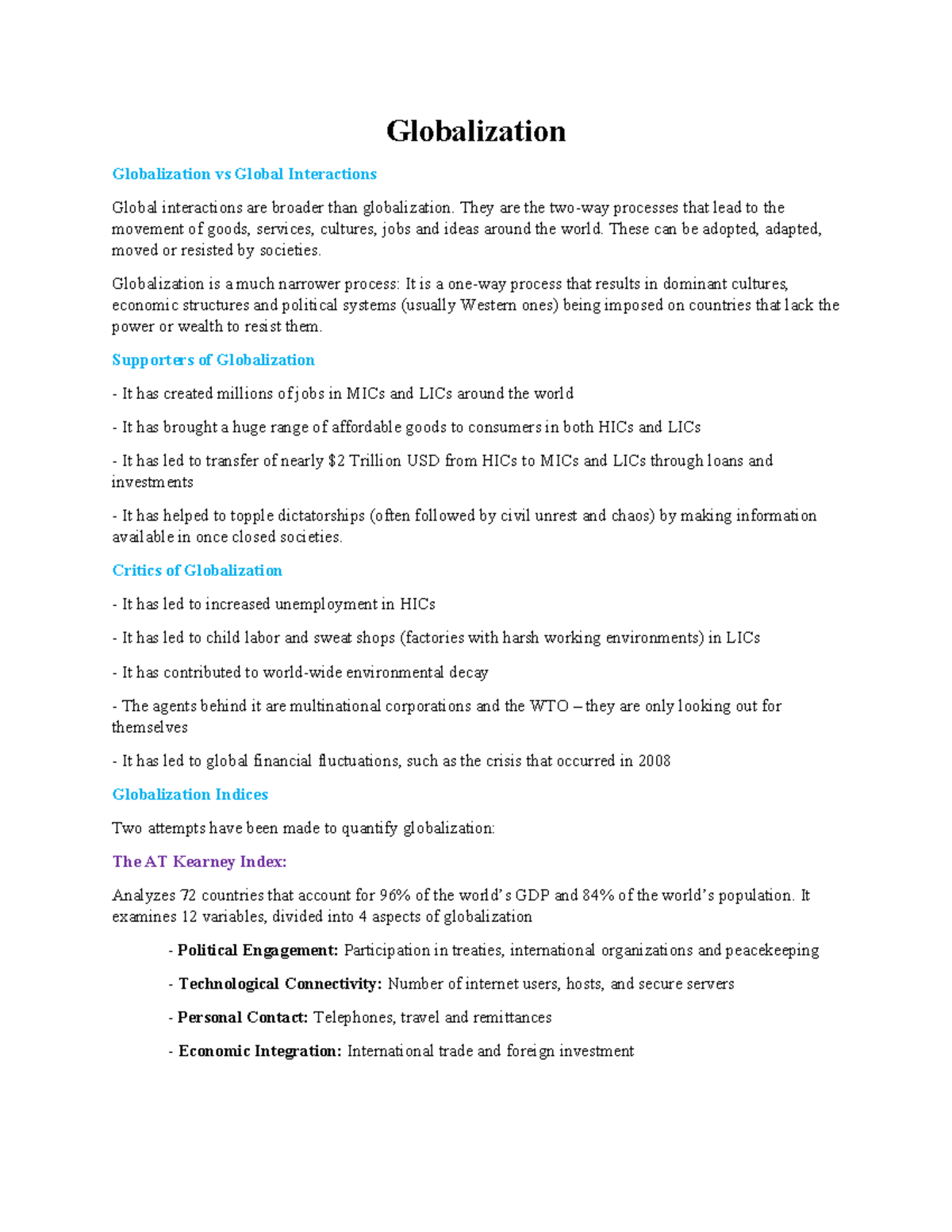 HL notes - Globalization Globalization vs Global Interactions Global ...