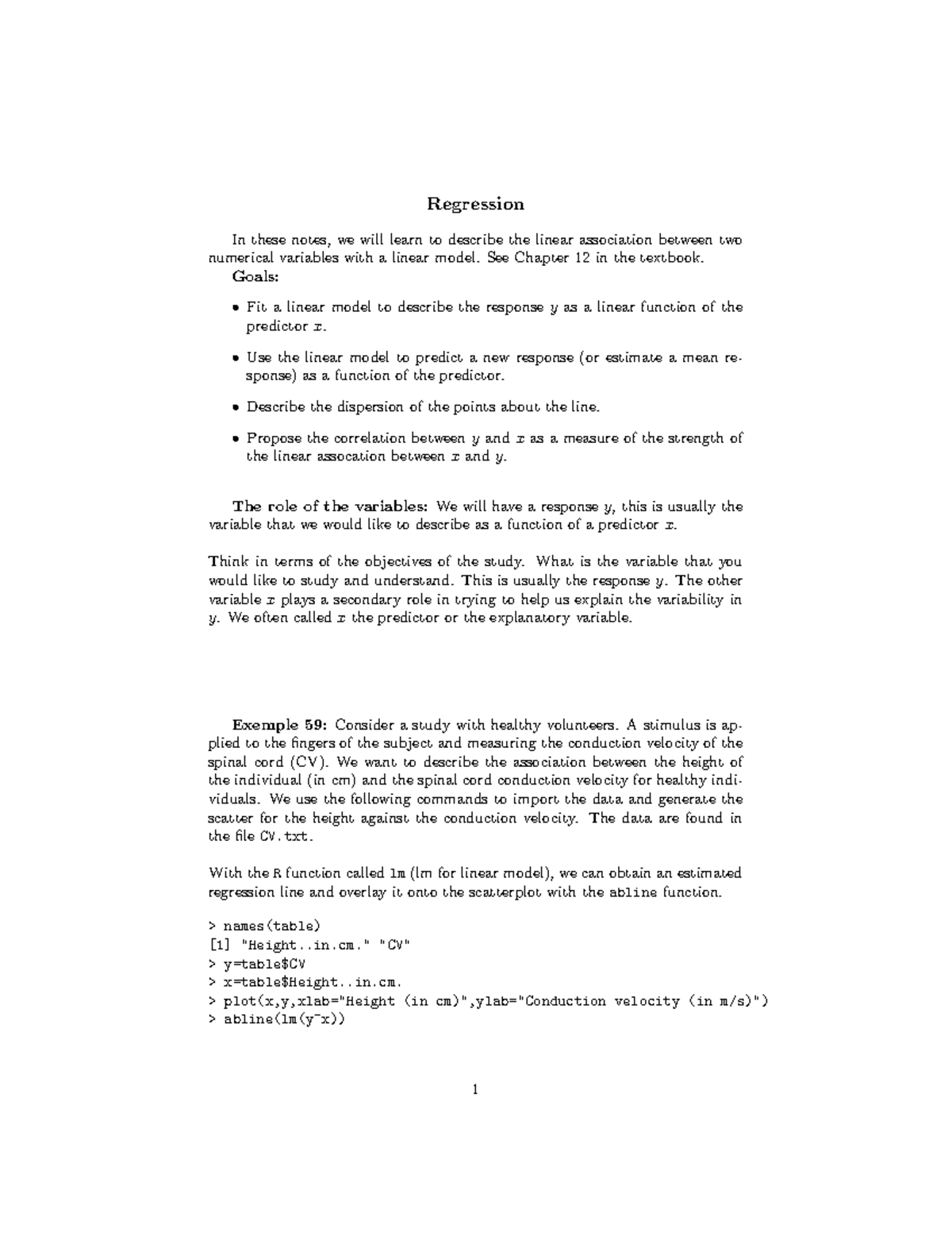 Regression - notes - Regression In these notes, we will learn to ...
