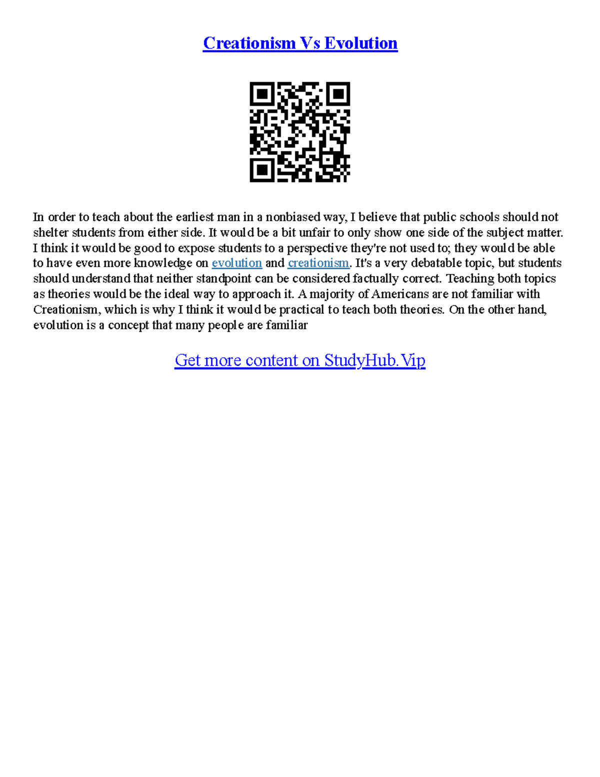 Creationism Essay - Creationism Vs Evolution In order to teach about ...