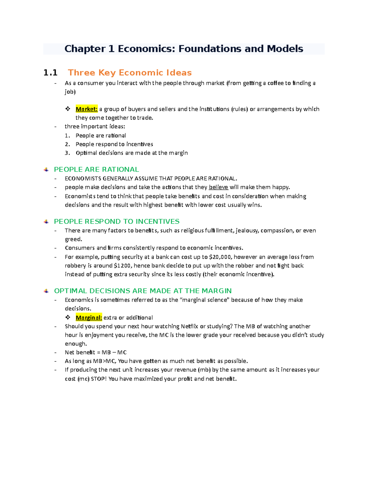 ch1-4 Notes including my econlab notes - Chapter 1 Economics ...