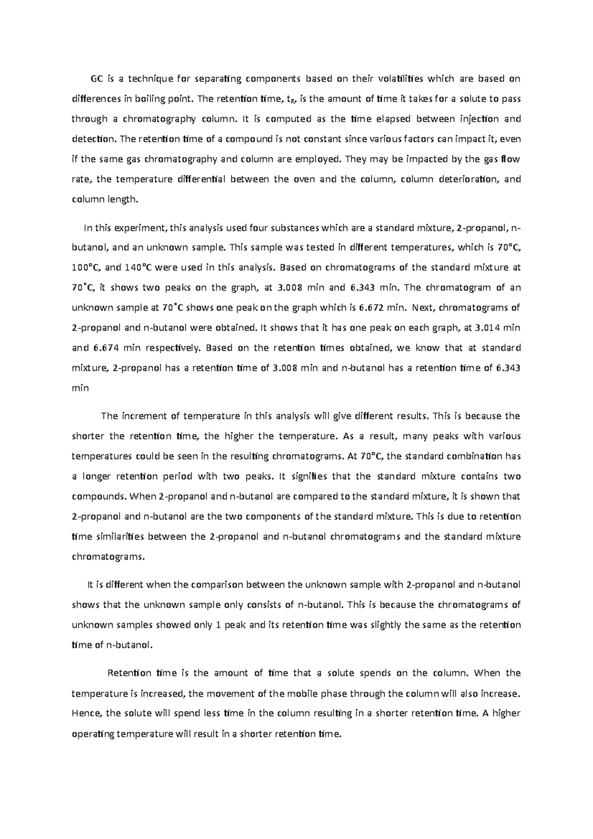 Discussion exp 5 gc chm260 - GC is a technique for separating ...