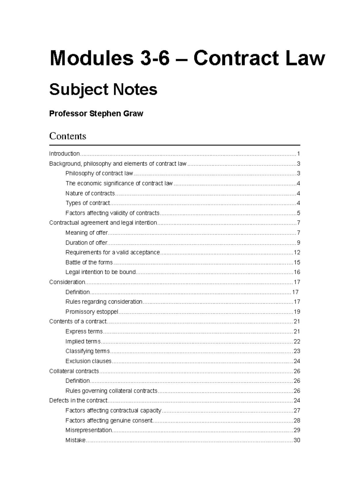Contract Materials - Modules Contract Law Subject Notes Professor ...