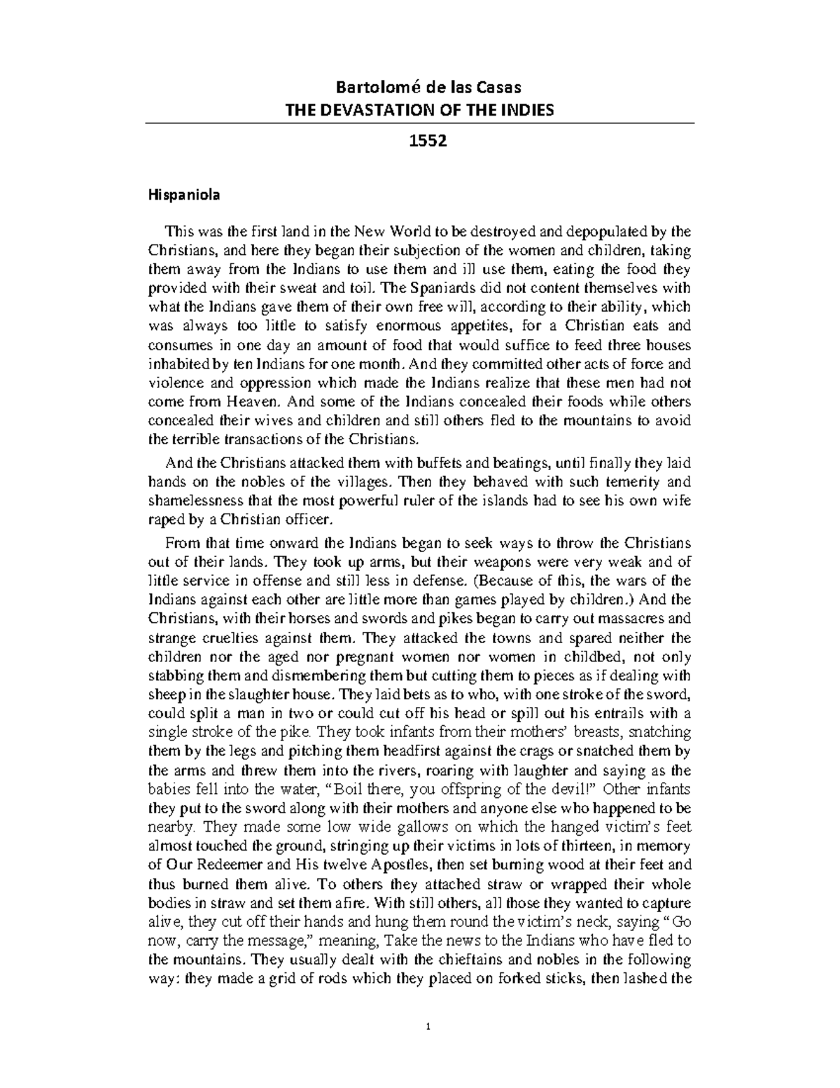 Bartolomé de las Casas, “Devastation of the Indies,” (1552) (2) (1 ...