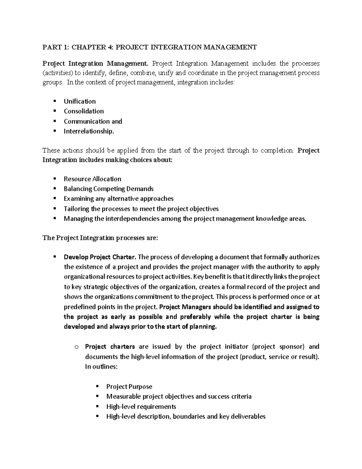 Chapter 4 - Project Integration - PART 1: CHAPTER 4: PROJECT ...