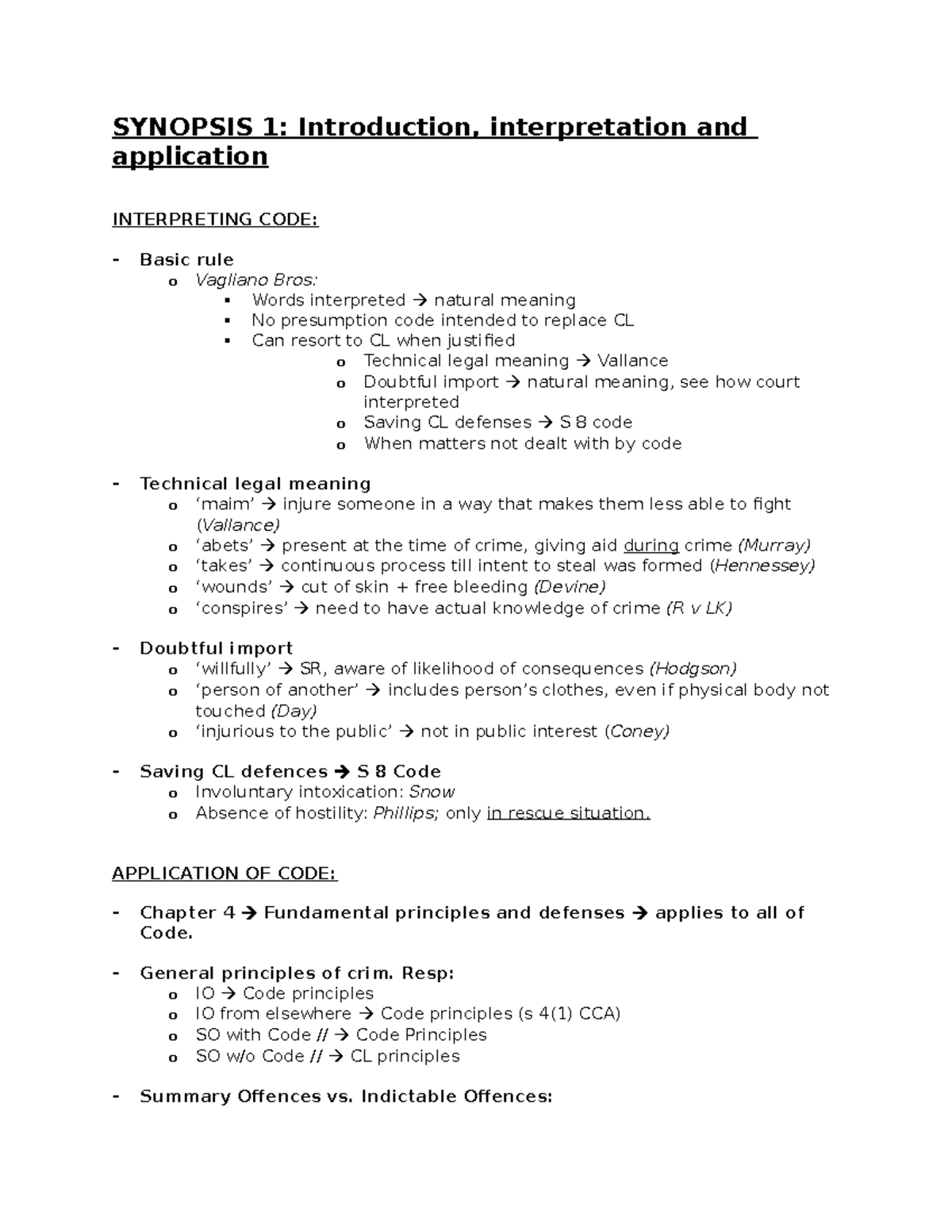Crim Synopsis - Summary for exam - SYNOPSIS 1: Introduction ...