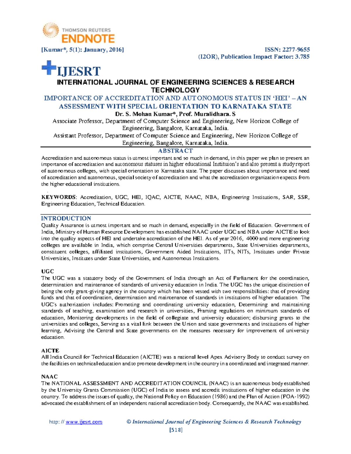 63 Importance OF Accreditation AND Autonomous Status IN ‘HEI’ – AN ...