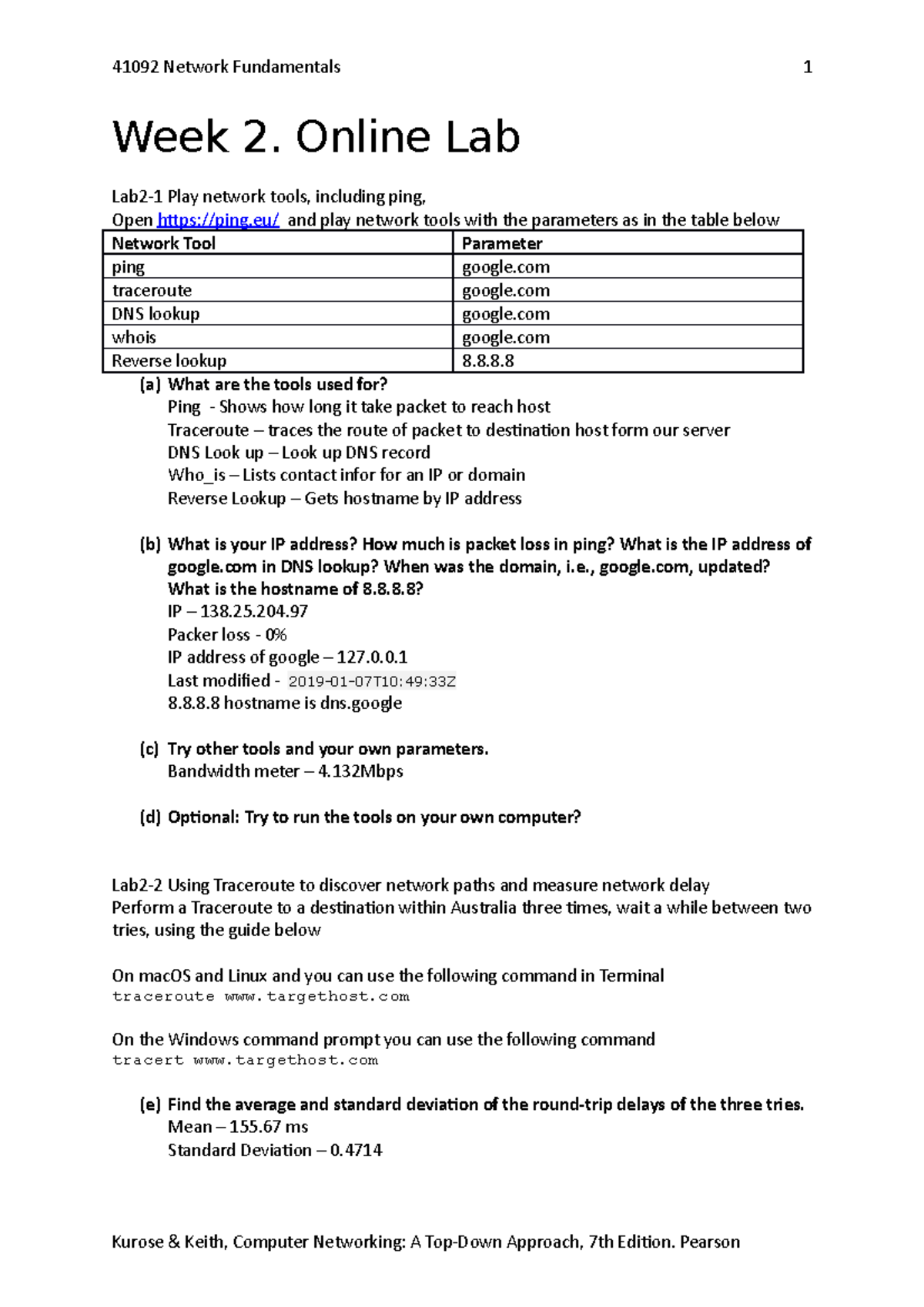 Lab 2 - Lab work during class. - 41092 Network Fundamentals Week 2. Online Lab Lab2-1 Play ...