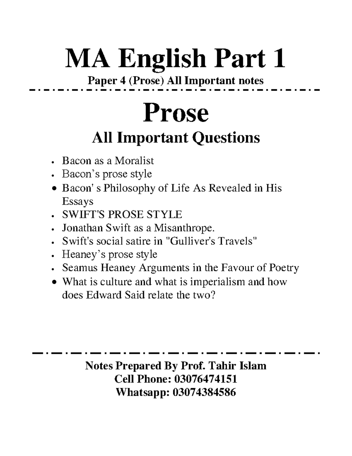 Prose complete notes- Lecture notes 1 - MA English Part 1 Paper 4 ...