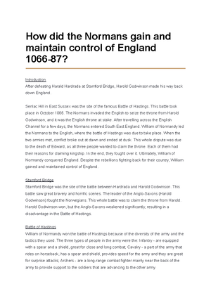 British Depth Study Anglo Saxon and Norman England Key Events and ...