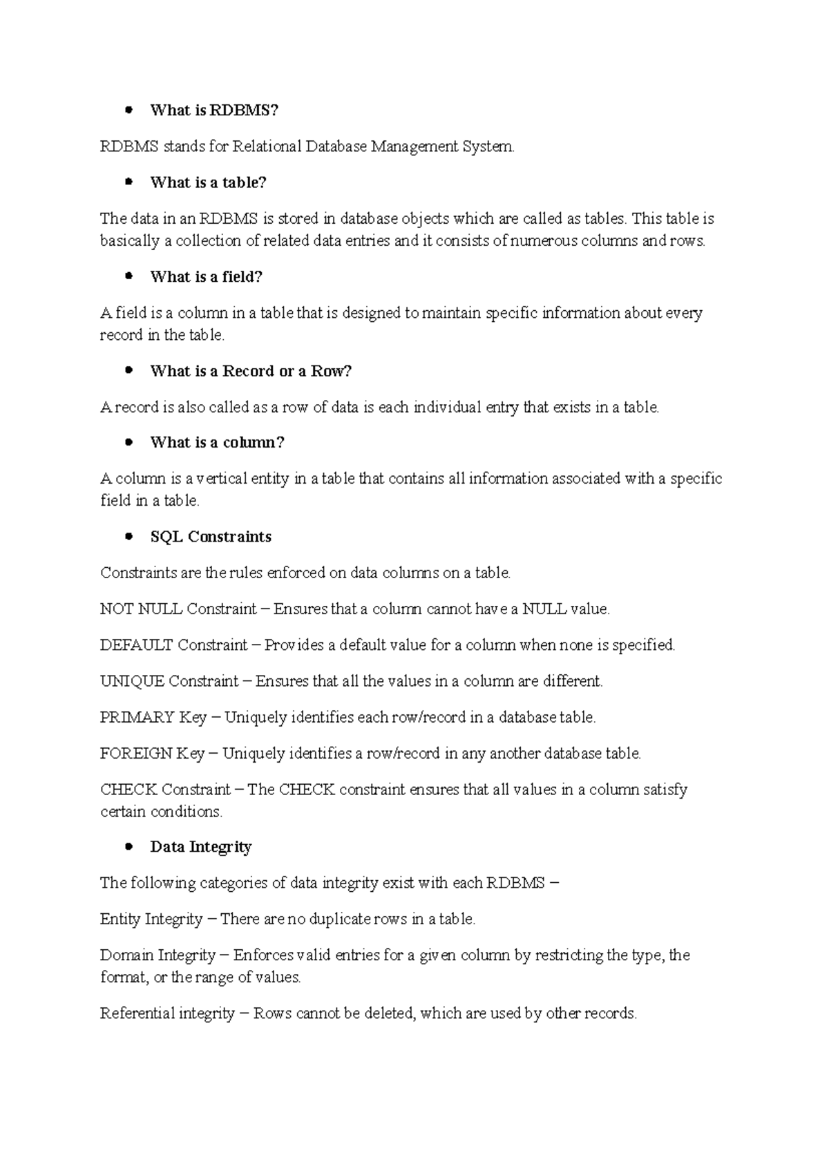 Sqlviva Viva Qn Sql What Is Rdbms Rdbms Stands For Relational