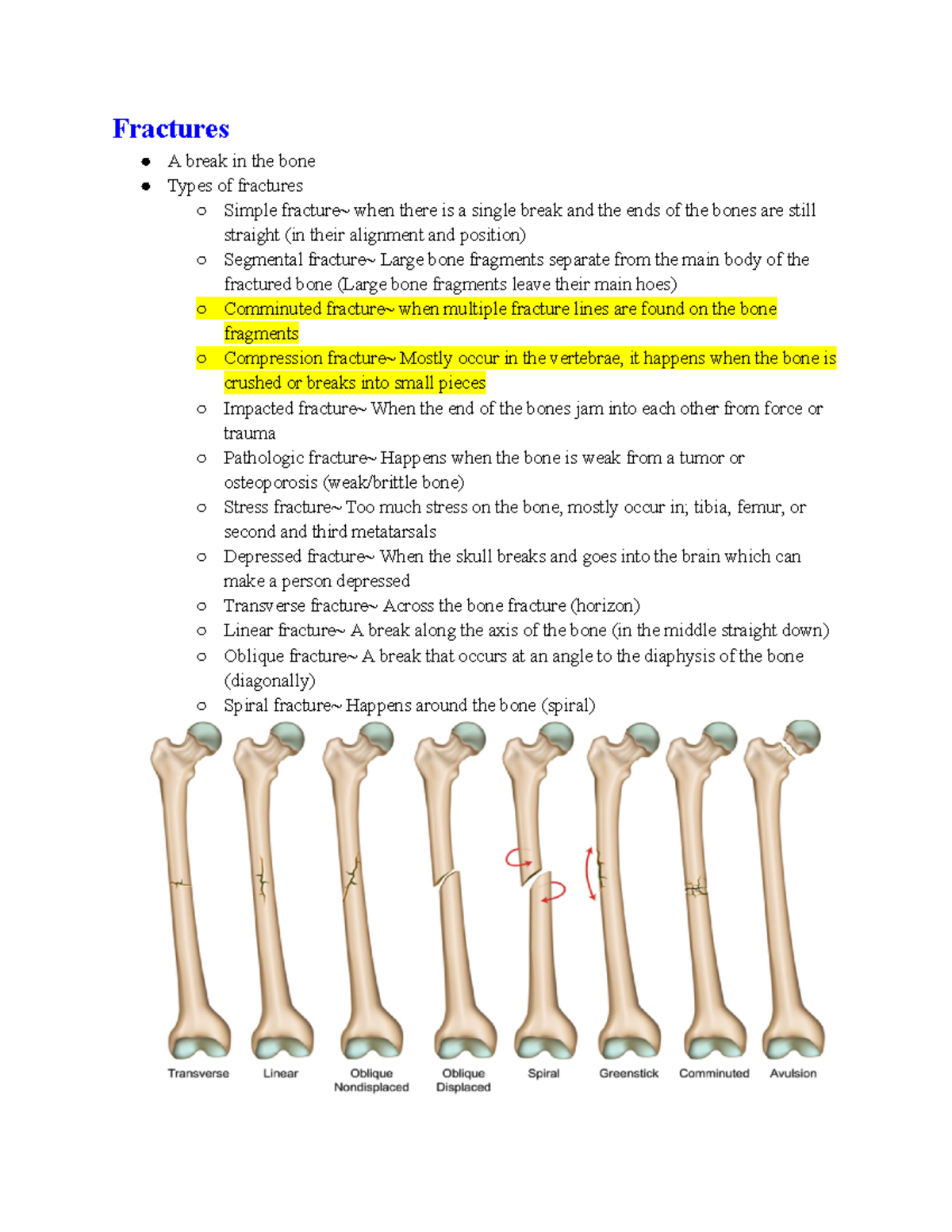 Notability - study guide - Fractures A break in the bone Types of ...