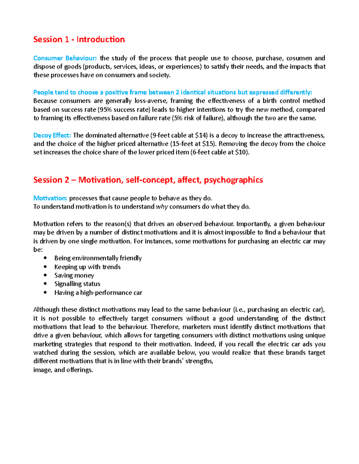 Fiche 6 séances - Session 1 - Introduction Consumer Behaviour: the ...