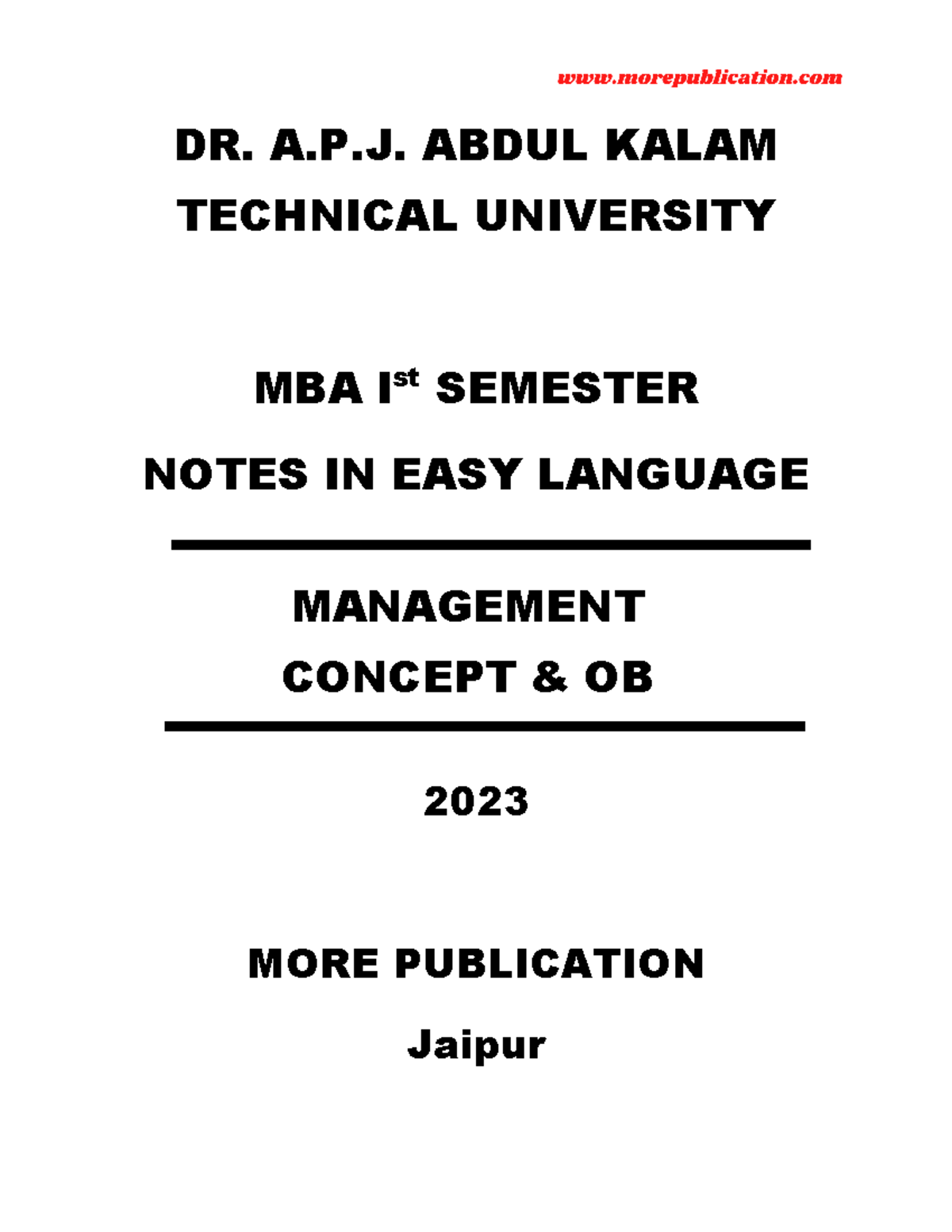 6441AKTU Management Concept & OB - DR. A.P. ABDUL KALAM TECHNICAL ...