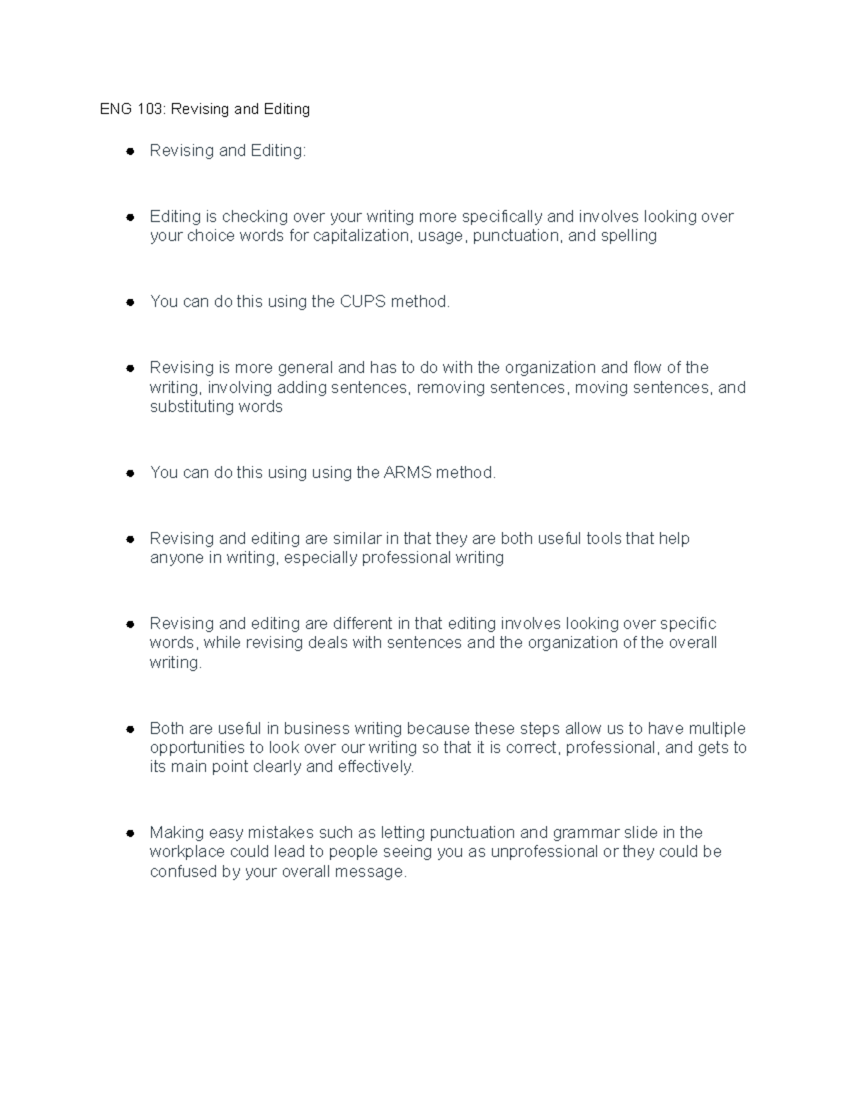 ENG 101 Revising and Editing - ENG 103: Revising and Editing Revising ...