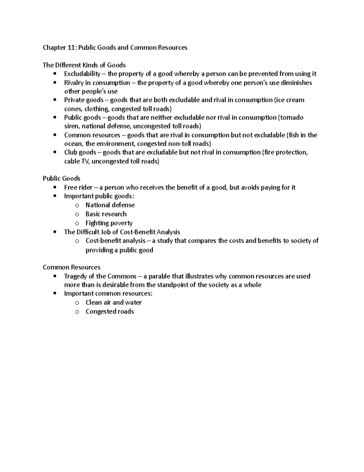 Chapter 11- Public Goods and Common Resources - Studocu