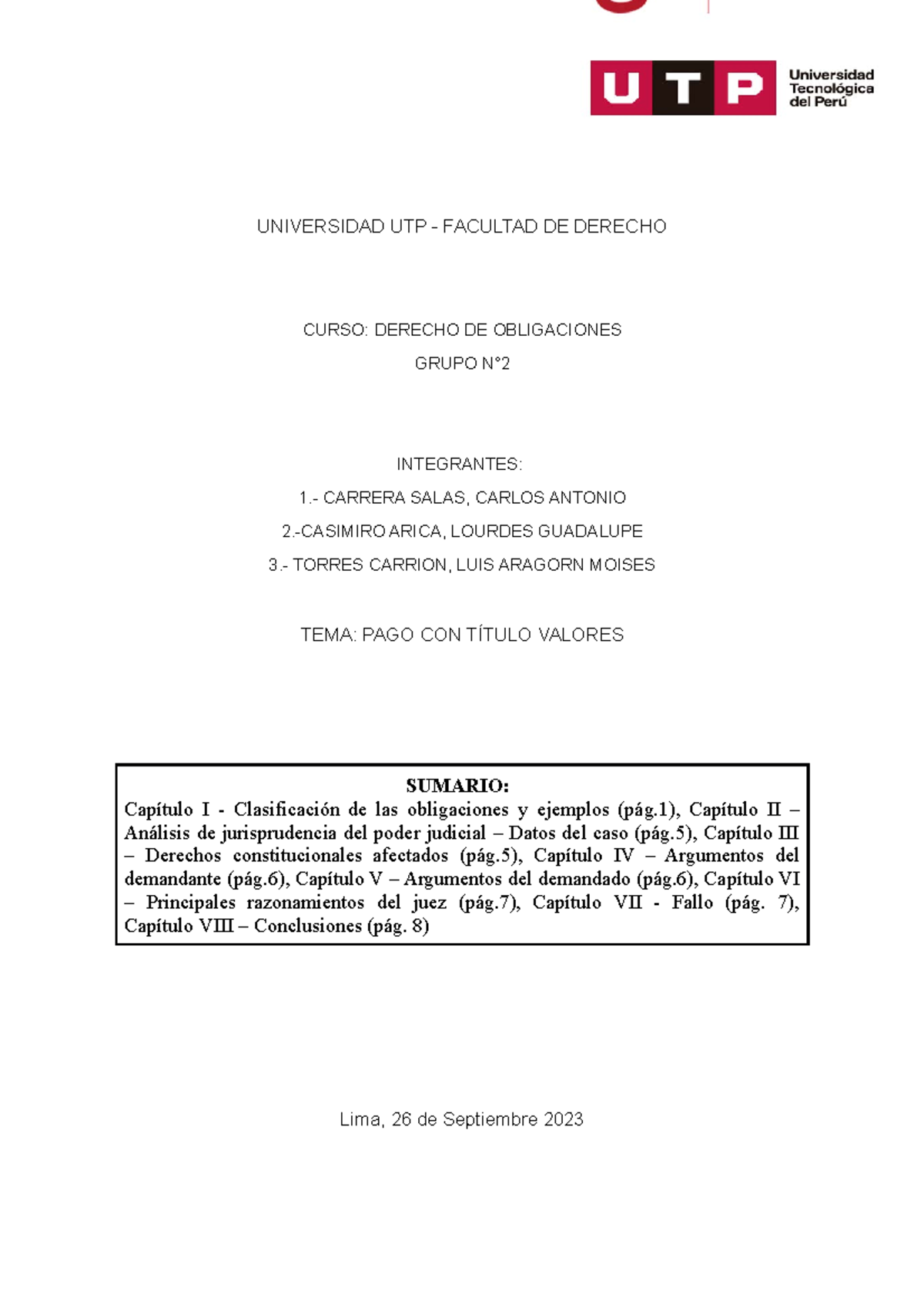 Clasificación titulos valores Carlos - UNIVERSIDAD UTP - FACULTAD DE ...
