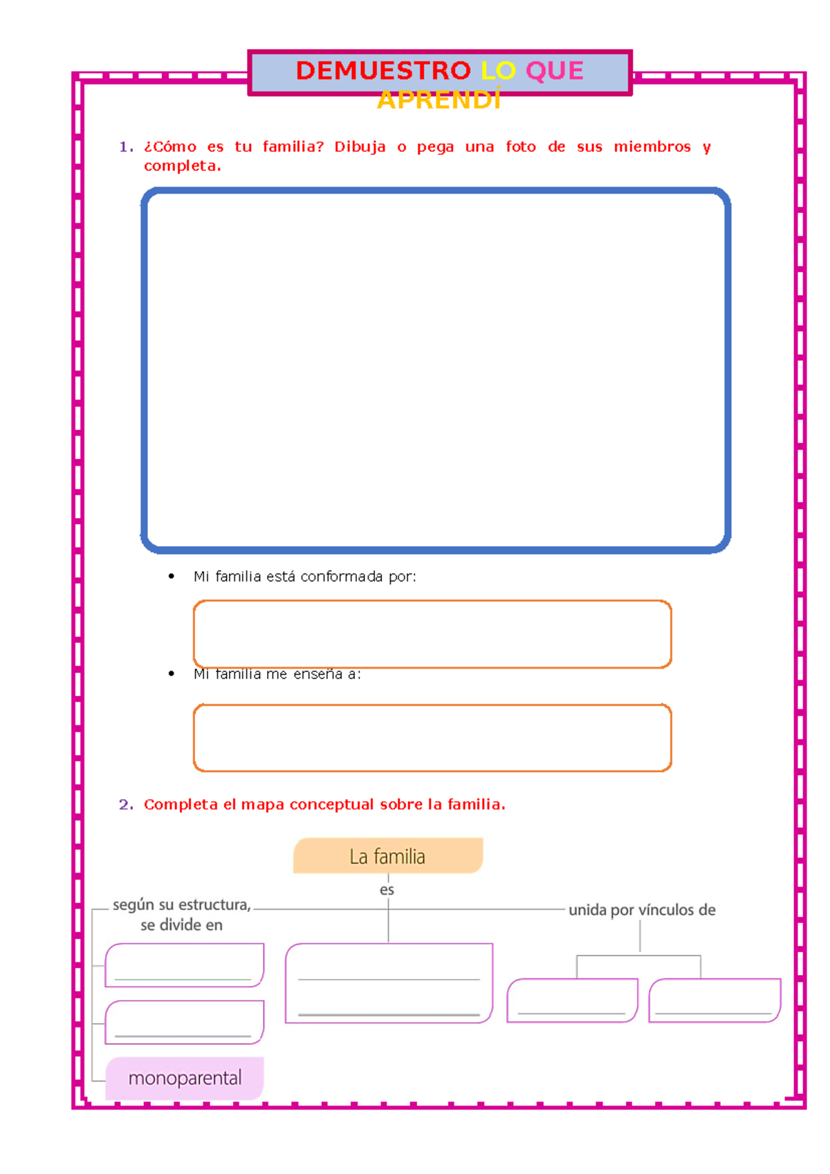 1. Lunes A - Ficha - la familia.doc - ¿Cómo es tu familia? Dibuja o ...