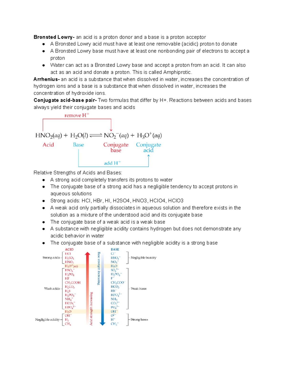 Chem II Acid Base Equillibria Notes - Bronsted Lowry- an acid is a ...