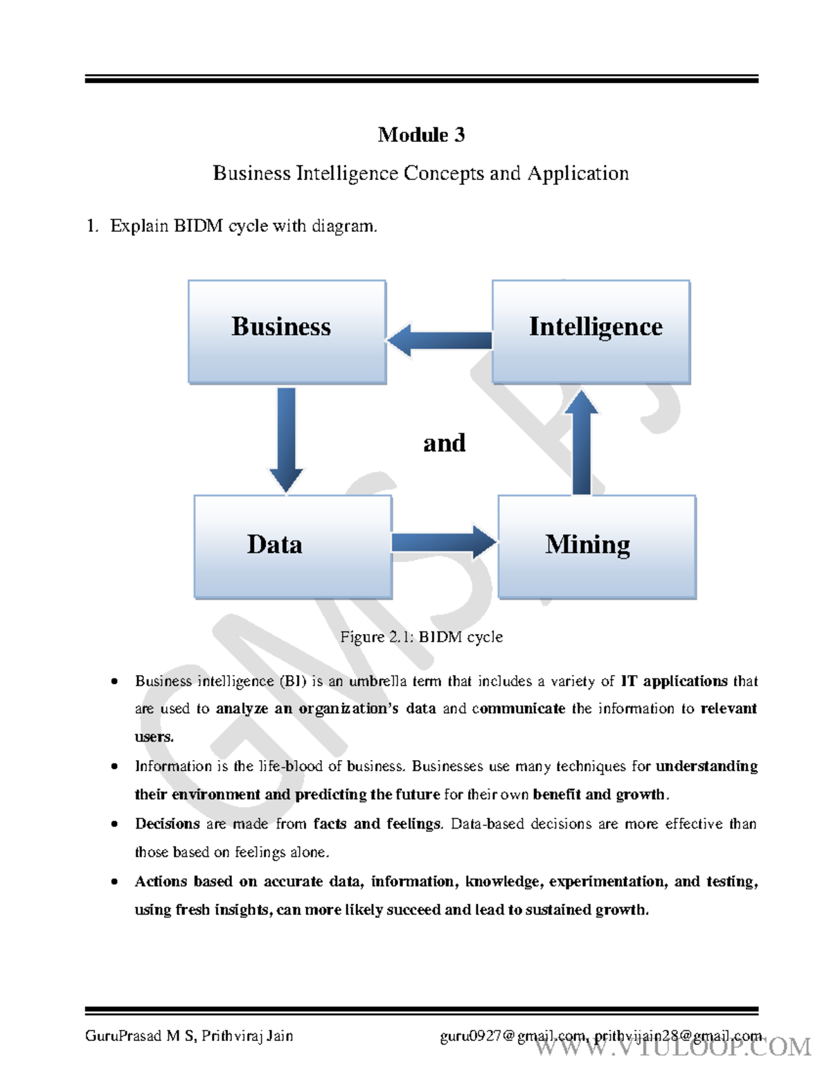 Big Data Analytics Module 3 [www - Module 3 Business Intelligence Concepts and Application 1 ...