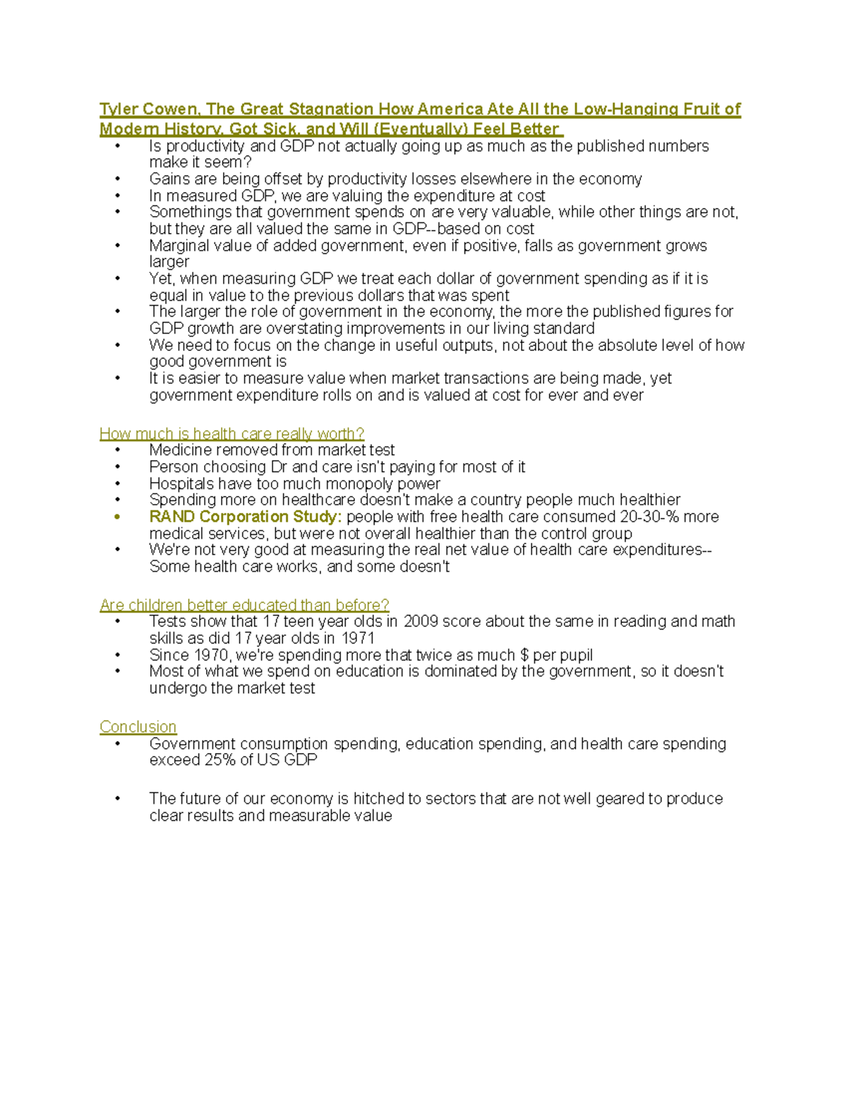 Tyler Cowen, The Great Stagnation How America Ate All the Low-Hanging ...