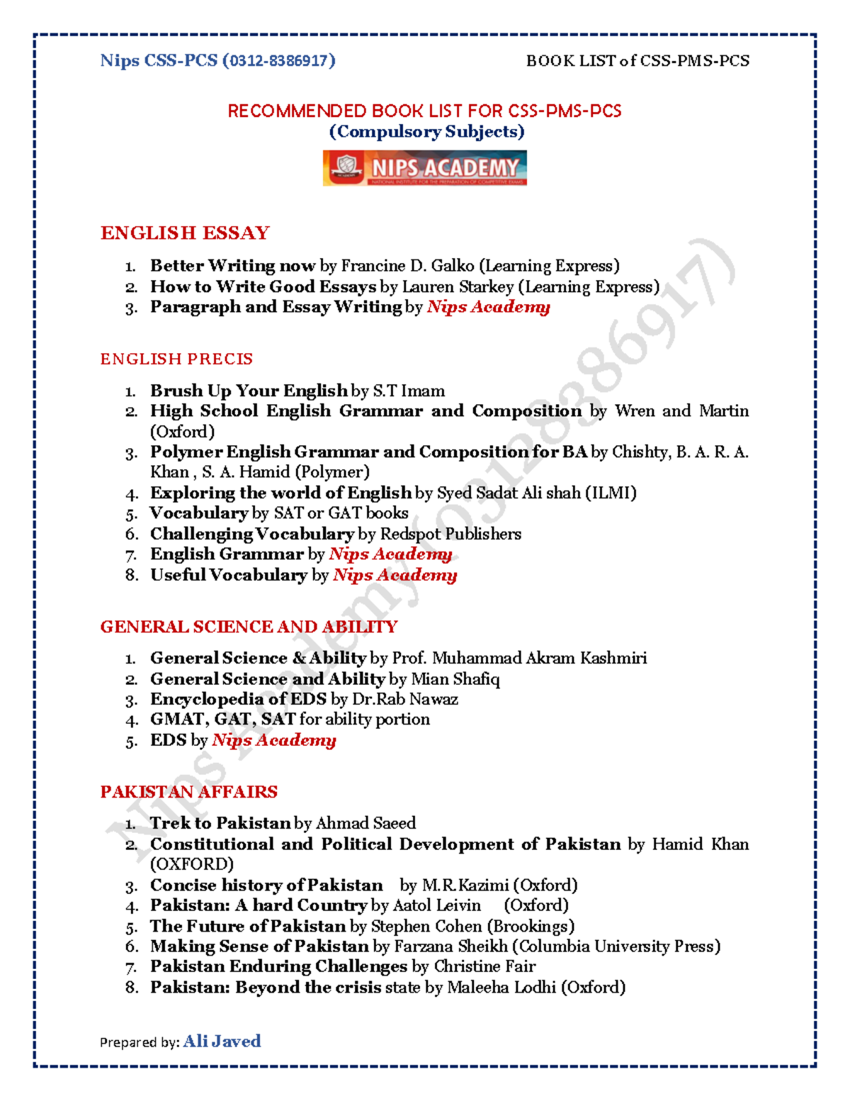 Recommended Book for CSS-PMS-PCS - Nips CSS-PCS ( 0312 - 8386917 ) BOOK LIST of CSS-PMS-PCS ...