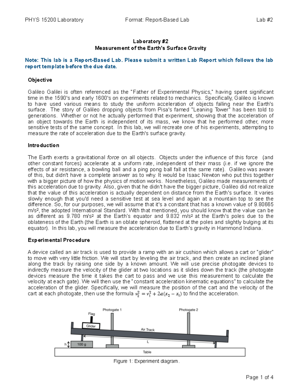 Lab 02 - Measurement of the Earth s Surface Gravity - Manual (Report ...