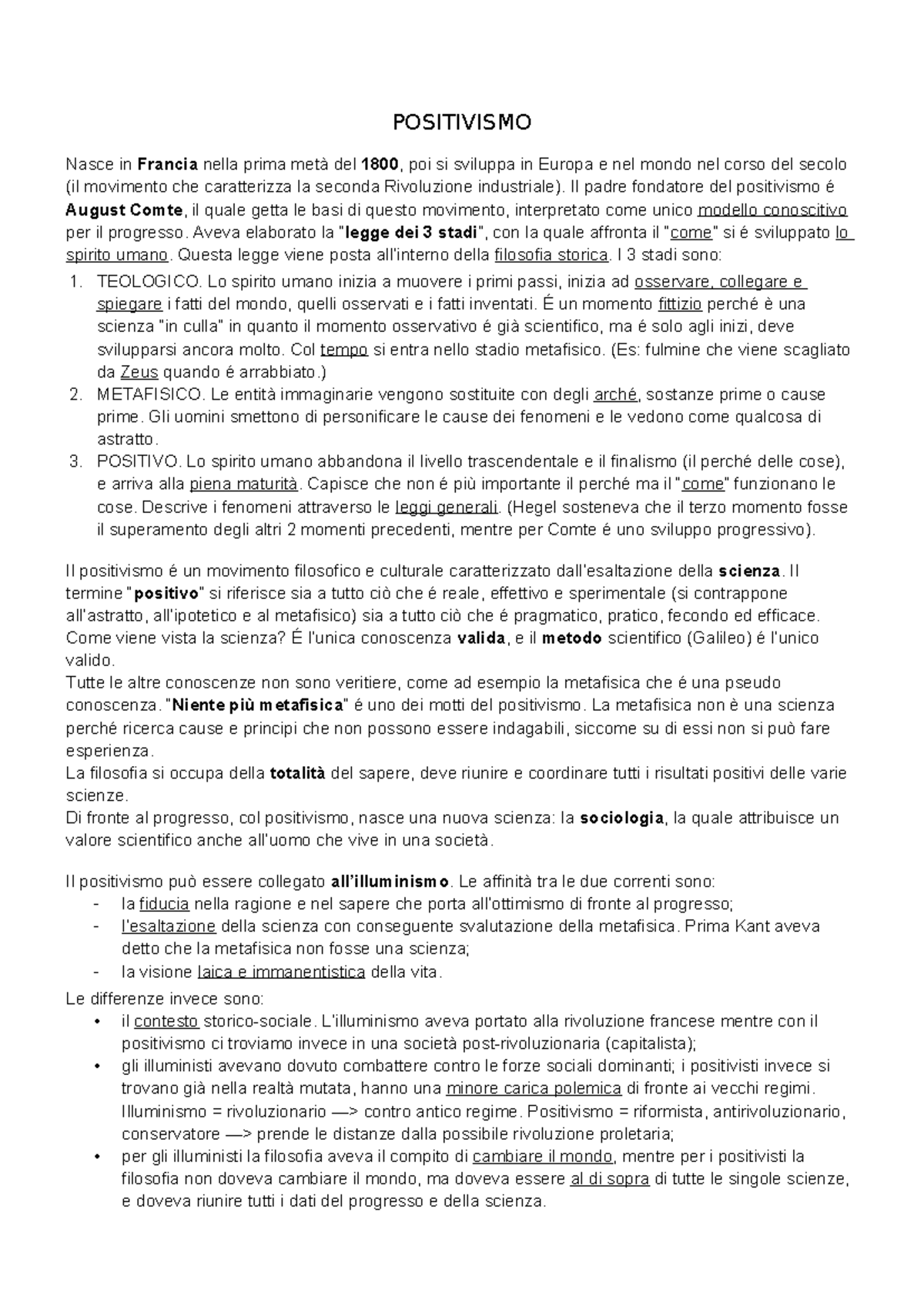 Positivismo - sono appunti di lezioni - POSITIVISMO Nasce in Francia ...