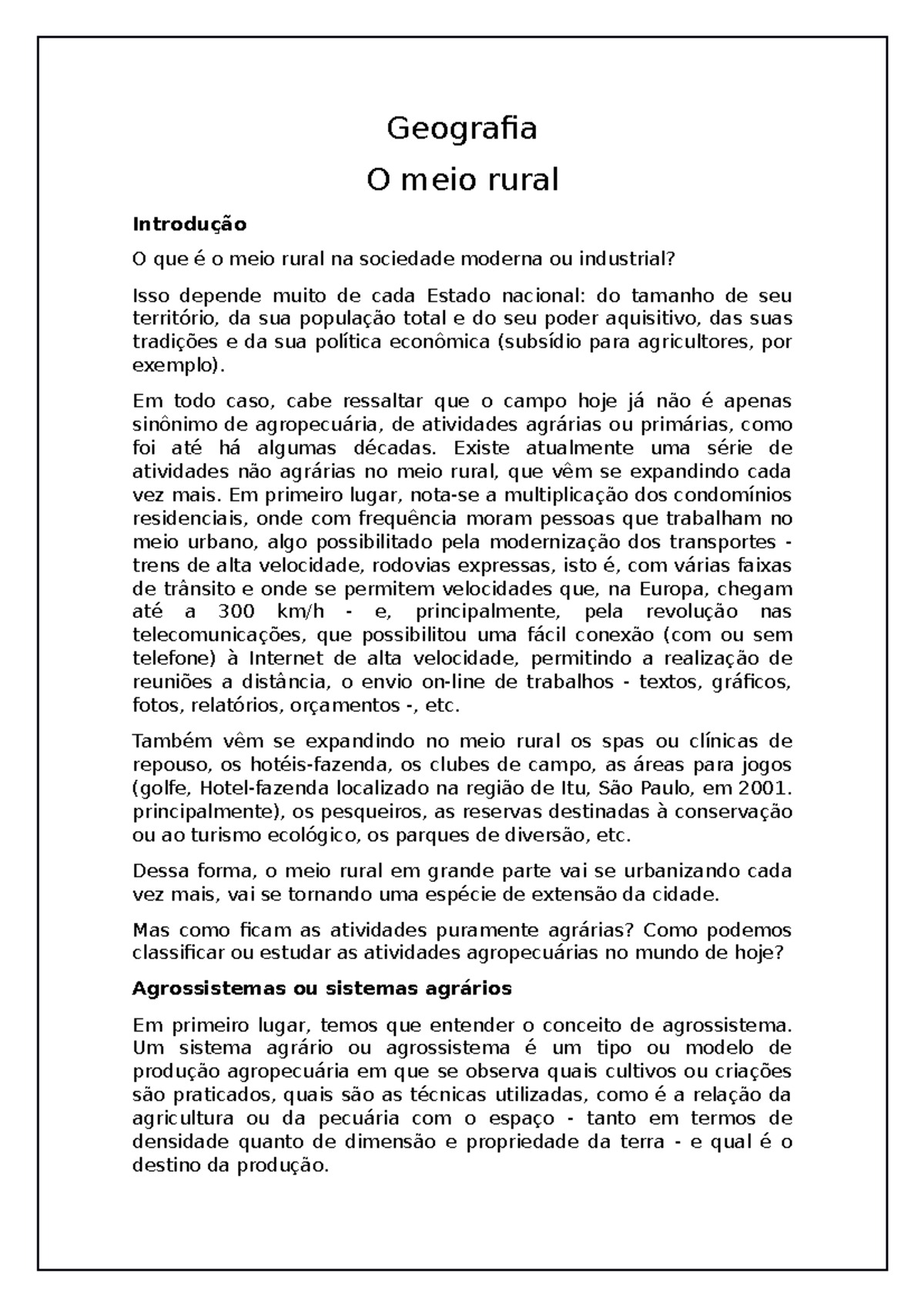 Geografia - O meio rural - Geografia O meio rural Introdução O que é o ...