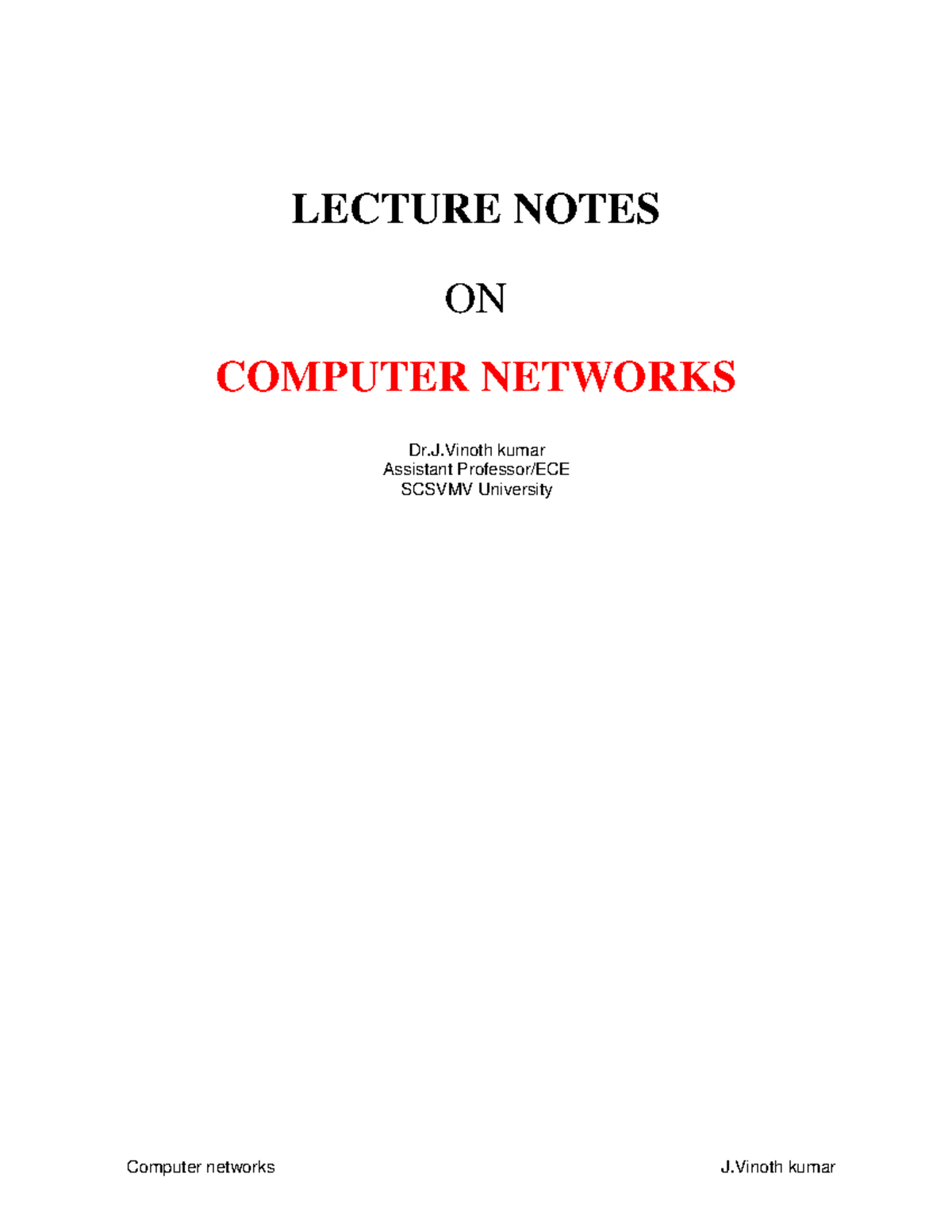 Computer Networks Notes Lecture Notes On Computer Networks Drj Kumar