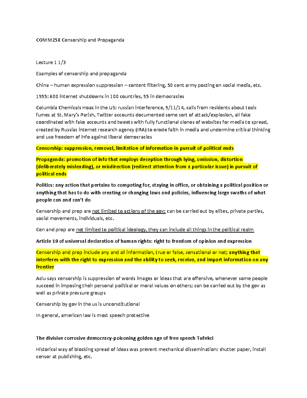 Censorship and Propaganda - COMM258 Censorship and Propaganda Lecture 1 ...