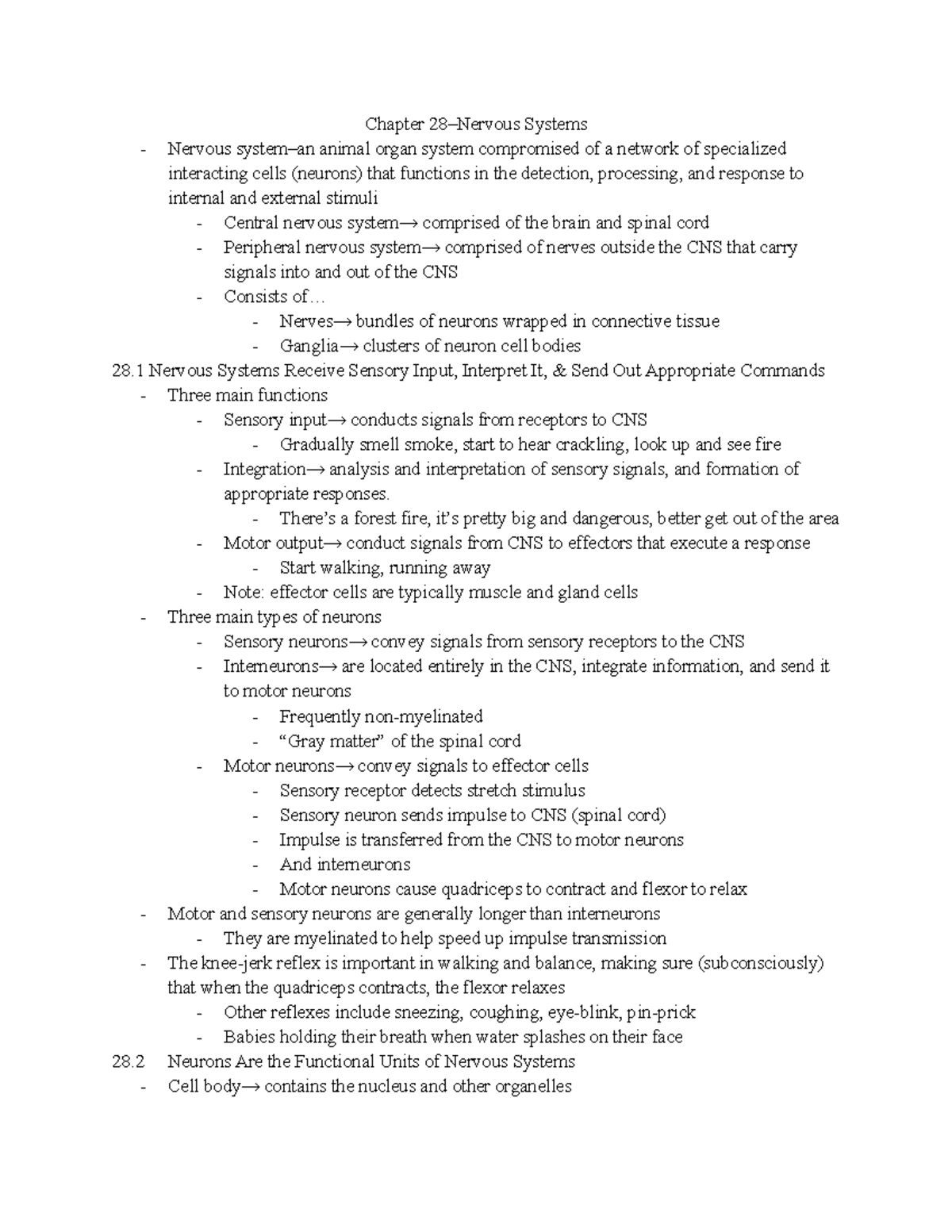 Chapter 28 Biol 1040 - Chapter 28–Nervous Systems Nervous system–an ...