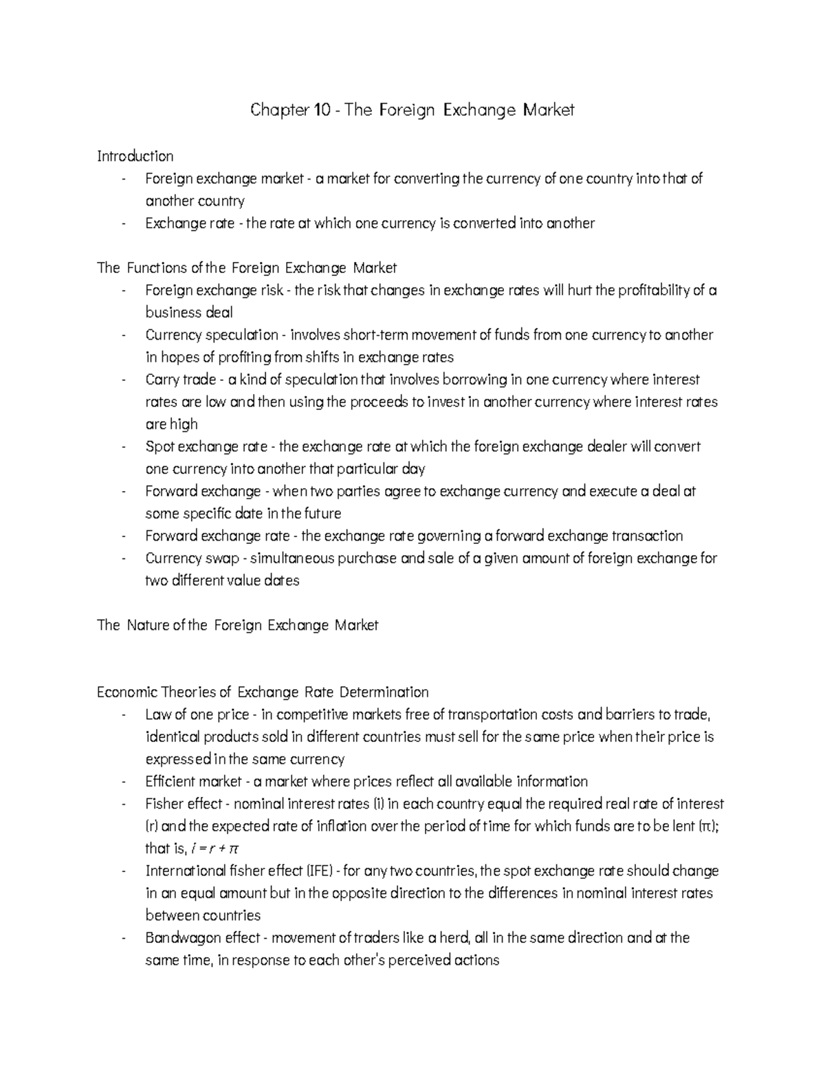 Chapter 10 - The Foreign Exchange Market - Studocu