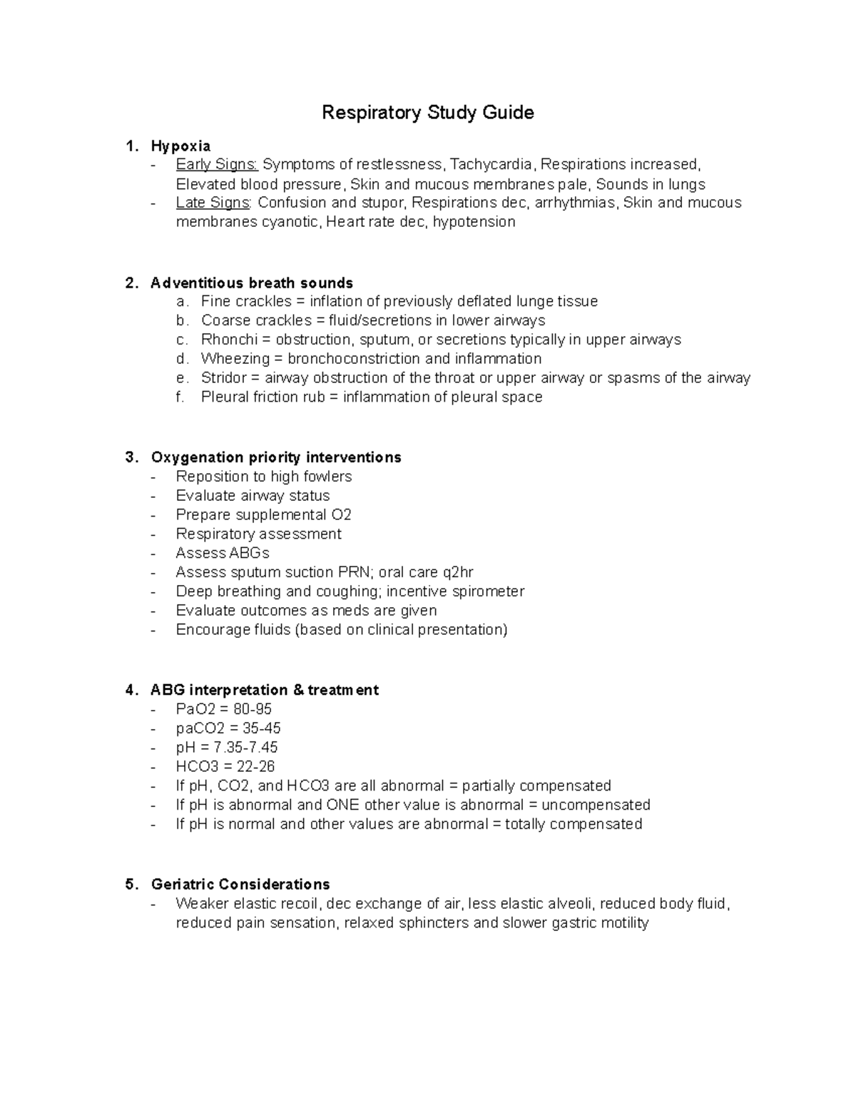 Respiratory Study Guide Fall2021 - Respiratory Study Guide 1. Hypoxia ...