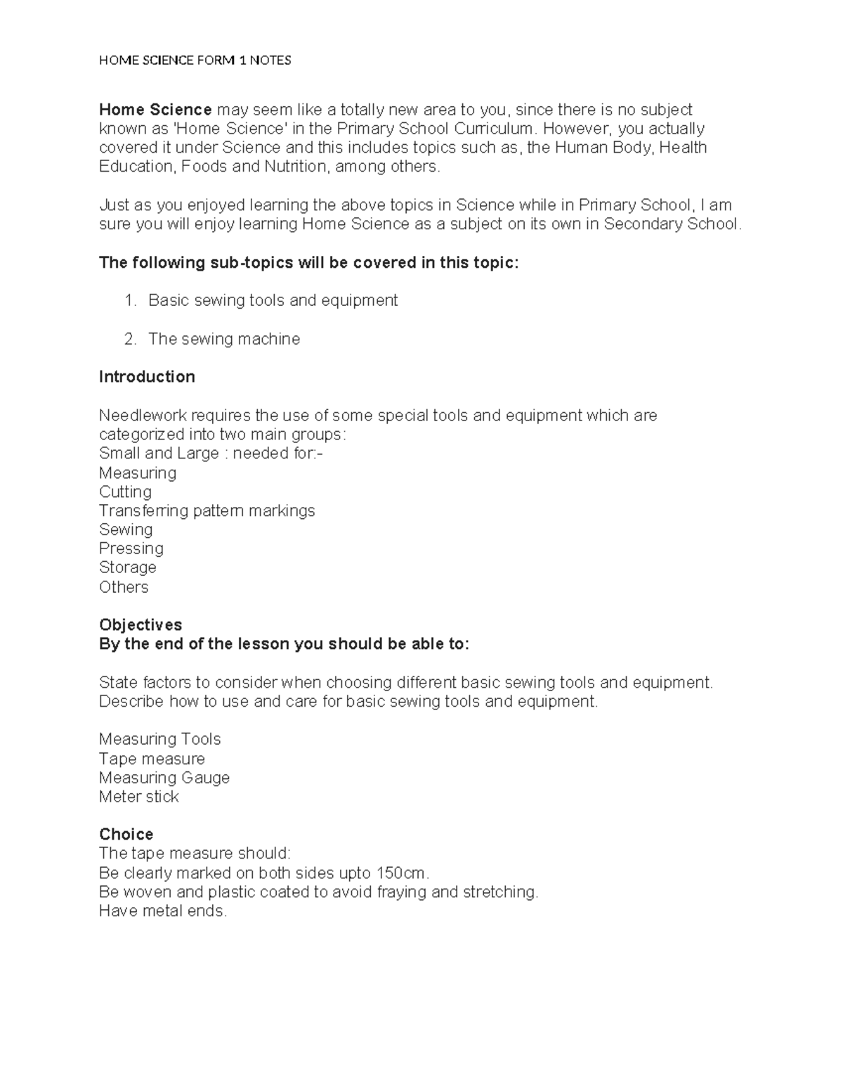 HOME- Science-FORM-1- Notes Jared - Home Science may seem like a ...