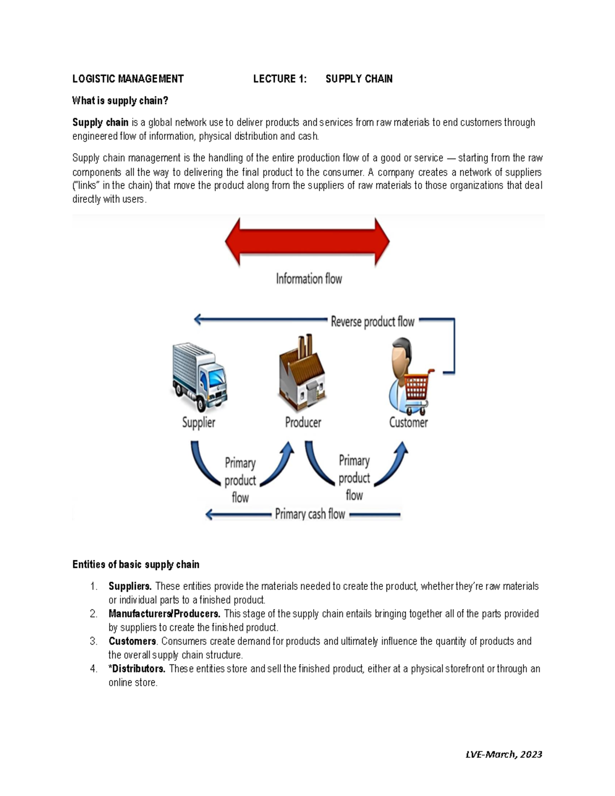 Lecture 1 Logistics Management - LOGISTIC MANAGEMENT LECTURE 1: SUPPLY CHAIN What is supply ...
