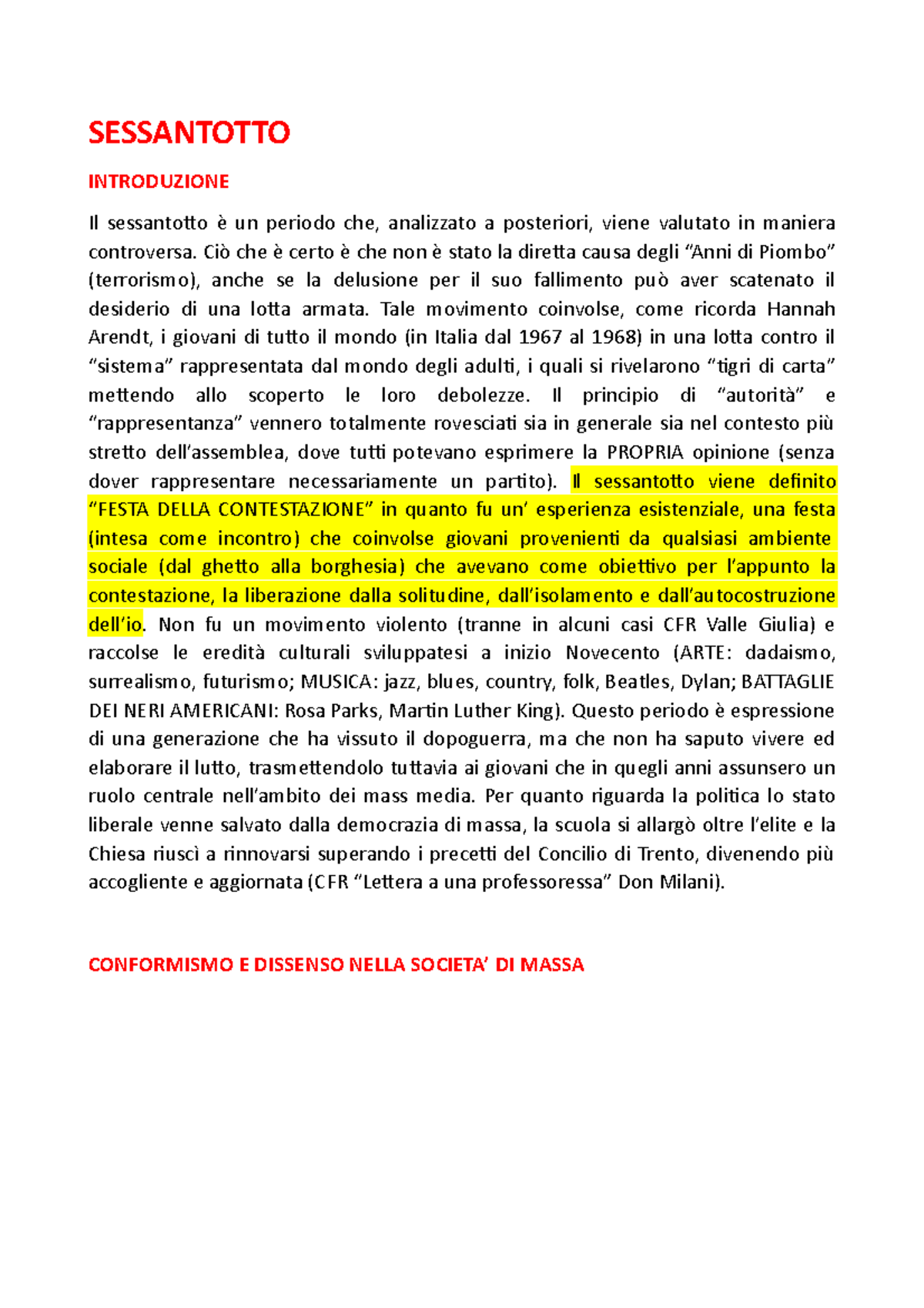 IL Sessantotto (riassunto storia) - SESSANTOTTO INTRODUZIONE Il ...