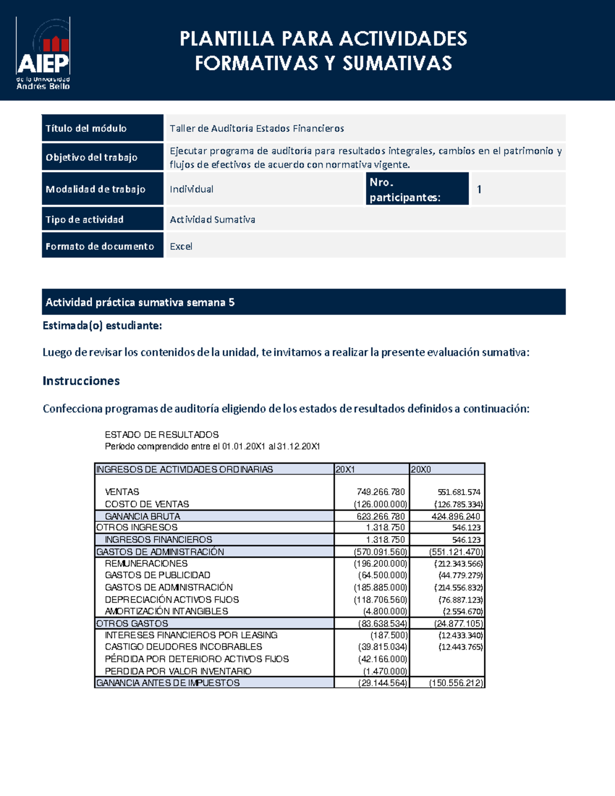 ADI601 Actividad Práctica Sumativa Semana 5 F - PLANTILLA PARA ACTIVIDADES FORMATIVAS Y ...