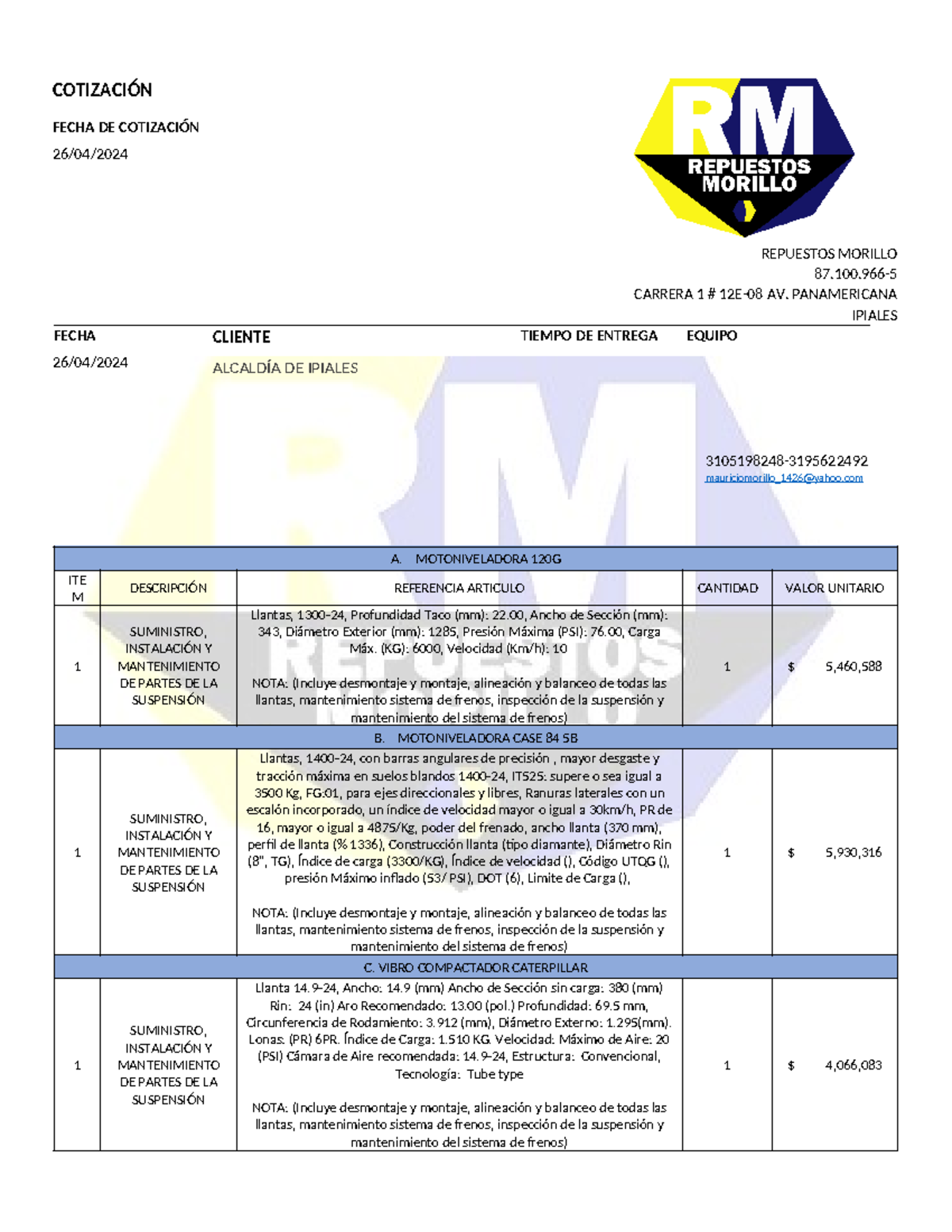 Cotización 2 RM - nsnsnsn - COTIZACIÓN FECHA DE COTIZACIÓN 26/04 ...