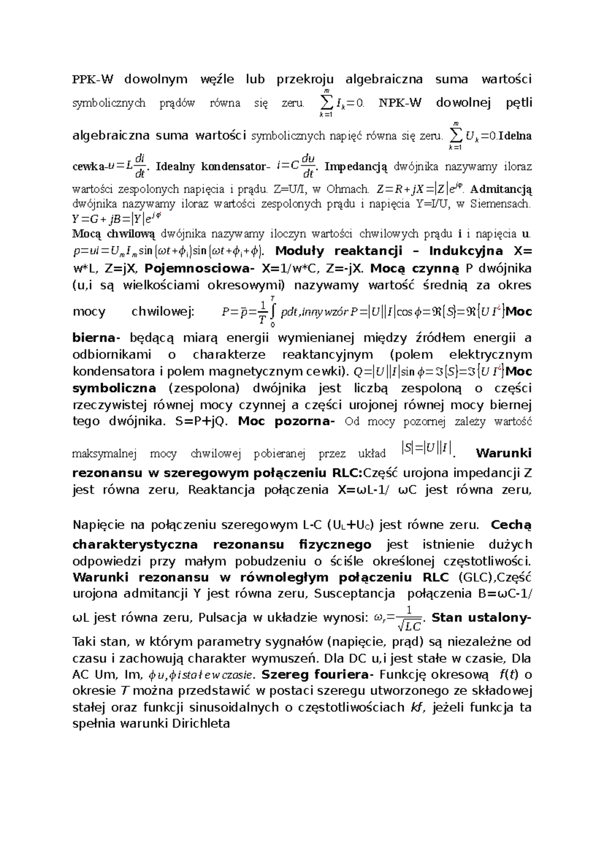 Sciaga - Streszczenie Obwody elektryczne - PPK-W dowolnym węźle lub ...