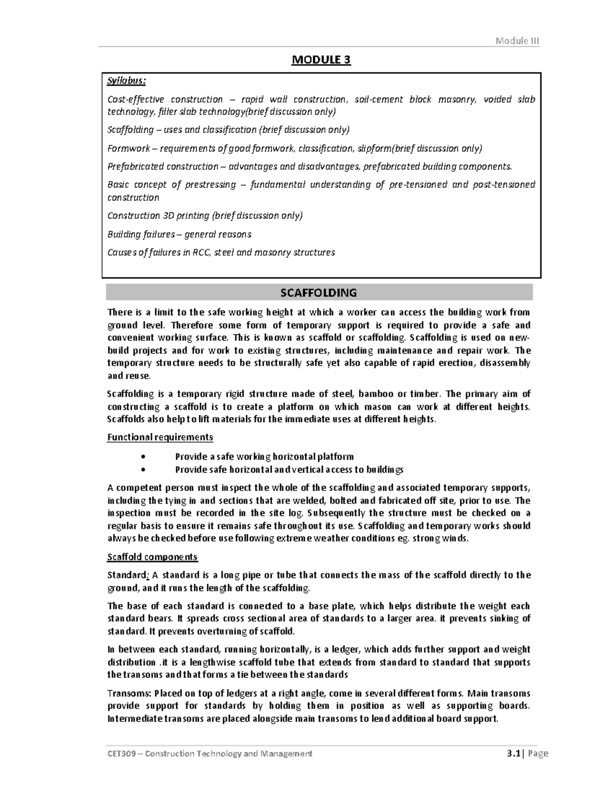Module 3 - CET309 – Construction Technology and Management 3| Page ...
