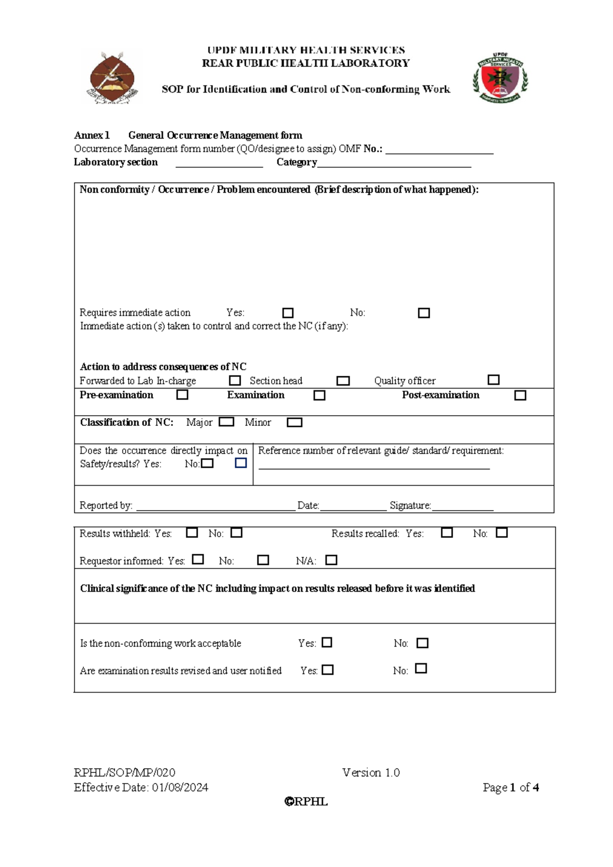 General Occurrence Management form - Annex 1 General Occurrence ...