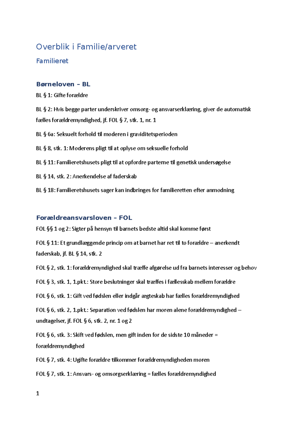 Overblik i Familie - Overblik i Familie/arveret Familieret Børneloven ...