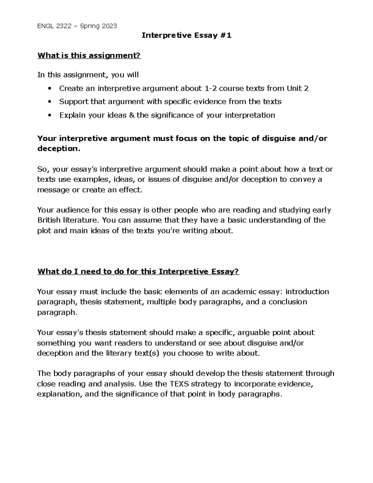 2322 S23 IE 1 - instructions - ENGL 2322 – Spring 2023 Interpretive Essay # What is this ...
